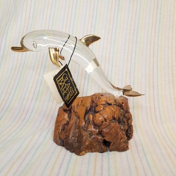 Glass Baron | Accents | Glass Baron Dolphin Figure 22k Gold Trim Burl ...